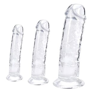 3piece suction cup clear realistic dildo set(small big huge): anal plug trainer kit suitable with strap-on harness for prostate massage, g-spot stimulation