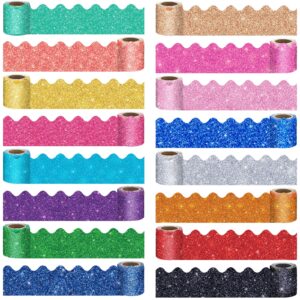 qeeenar 16 rolls 263 ft glitter bulletin board borders scalloped border trim colorful bulletin board strips shiny classroom decoration strips decorative poster borders for school decor (cute color)