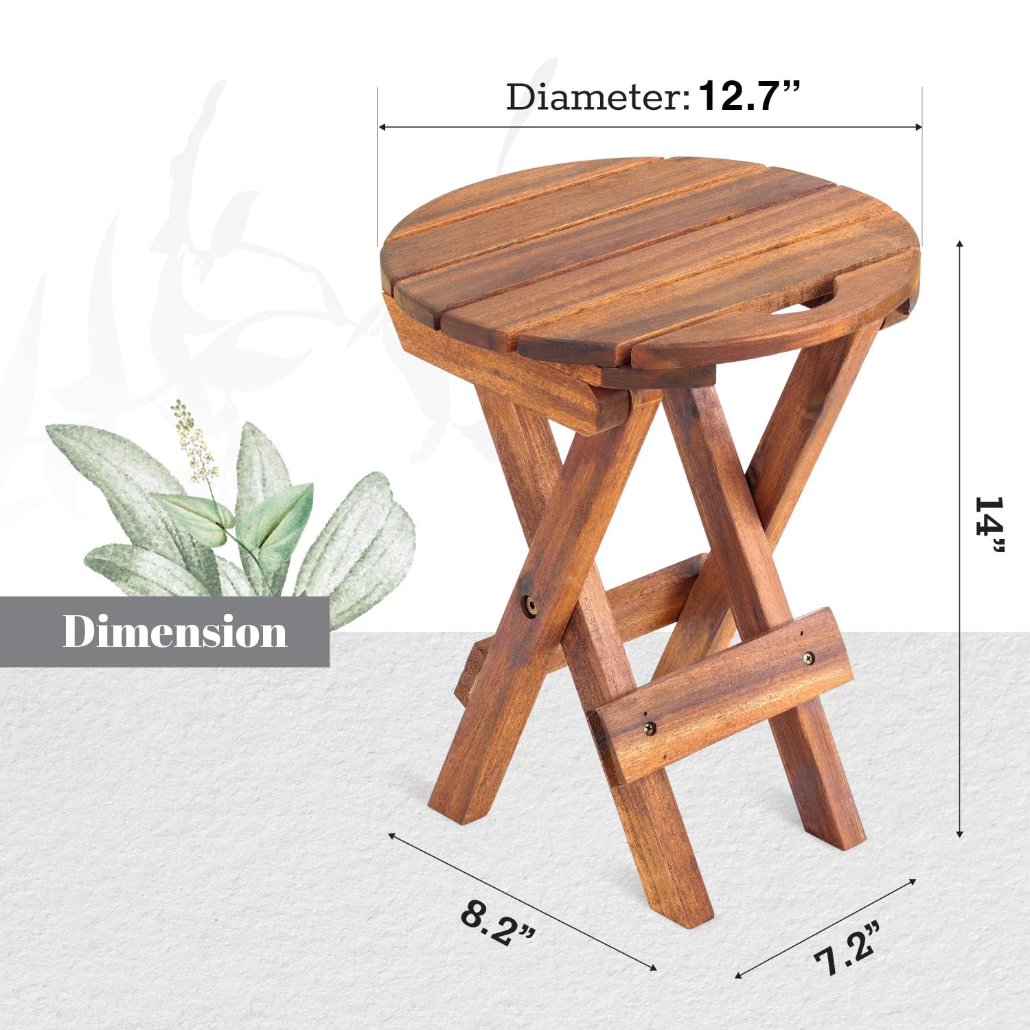 Small Patio Table, Outdoor Folding Side Table, Portable Side Table, Small Side Table, Accent Table, Small Coffee End Table, Wood Table Top for Living Room, Bedroom, Small Space (Set 1)-Natural