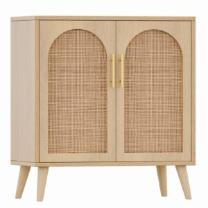 rovaurx rattan storage cabinet with doors, accent bathroom floor cabinet, modern sideboard buffet cabinet for living room, entryway, dining room and kitchen, natural bmgz108m