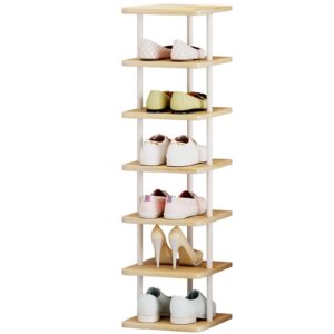 azerpian shoe rack 7 tier vertical storage organizer narrow metal slim shelf modern free standing shoe tower saving space for closet entryway bedroom,white