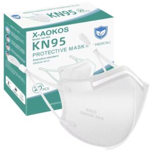 x-aokos kn95 protective face mask 20 pack, disposable respirator masks with adjustable ear straps and sponge pad, white