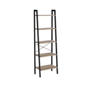 vasagle ladder shelf, 5-tier bookshelf, storage rack, bookcase with steel frame, for living room home office, kitchen, bedroom, industrial style, camel brown + black