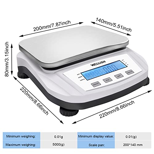 Lab Scale 5000g/0.01g High Precision Digital Scale Analytical Balance Electronic Scale for Kitchen Lab Weighing