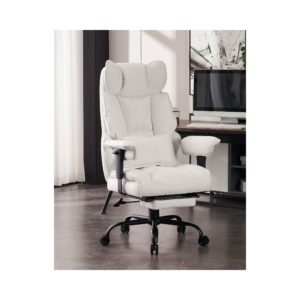 efomao fabric office chair, big and tall office chair 400 lb weight capacity, high back executive office chair with foot rest, ergonomic office chair for back pain relief, white