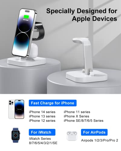 Charging Station for Multiple Devices - ADADPU 3 in 1 Wireless Charger Stand for Apple Watch Series 8/7/6/5/4/3/2/SE Phone Charging Dock for AirPods iPhone 14/13/12/11 Pro X Max XS XR 8 7 Plus