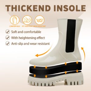 Hsttgsr Rain Boots for Women, Waterproof PVC Rubber Garden Boots Womens Chelsea Boots Short Platfrom Rain Boots, Anti-Slip Elastic Slip On Rainboots Garden Rain Shoes for Yard Farm Outdoor Work