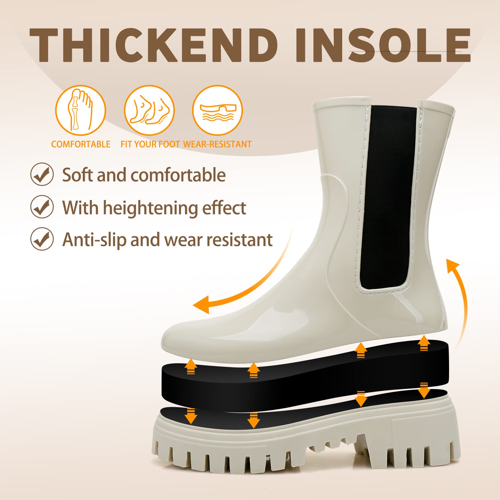 Hsttgsr Rain Boots for Women, Waterproof PVC Rubber Garden Boots Womens Chelsea Boots Short Platfrom Rain Boots, Anti-Slip Elastic Slip On Rainboots Garden Rain Shoes for Yard Farm Outdoor Work