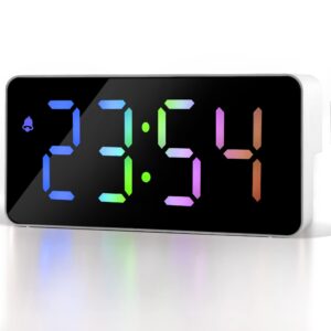 betus digital alarm clock - compact modern desk clock with large rgb display, temperature, adjustable brightness, auto dim function and usb charger powered