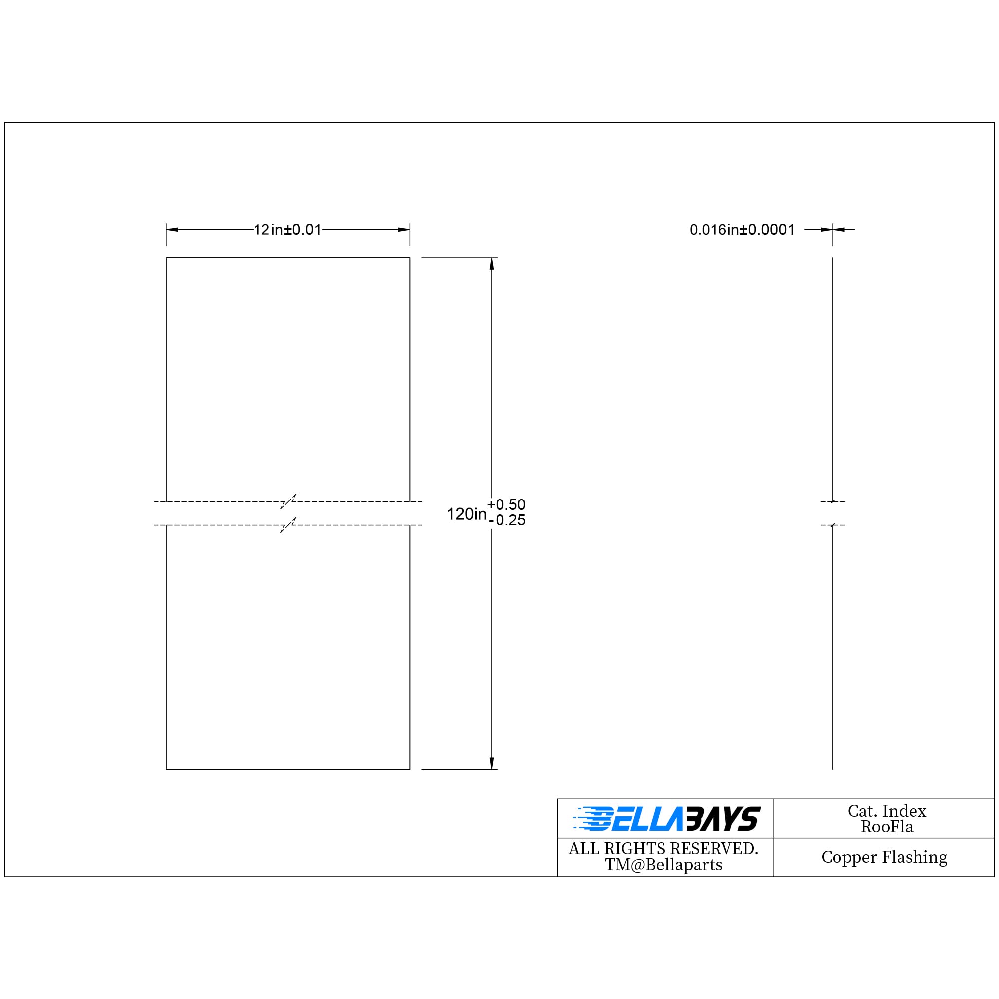 BELLA BAYS Copper Flashing 26 Gauge(0.016"/0.41mm) Thickness, 12in x 10ft, ASTM B152 99.95+% Pure Copper Sheet Roll, General Use or Roofing Flashing Roll - DIY Project or Contractor