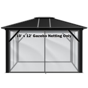 gartoo 10' x 12' hardtop gazebo netting part - outdoor metal hard top patio gazebo canopy screens walls with zipper, breathable mesh (netting only)