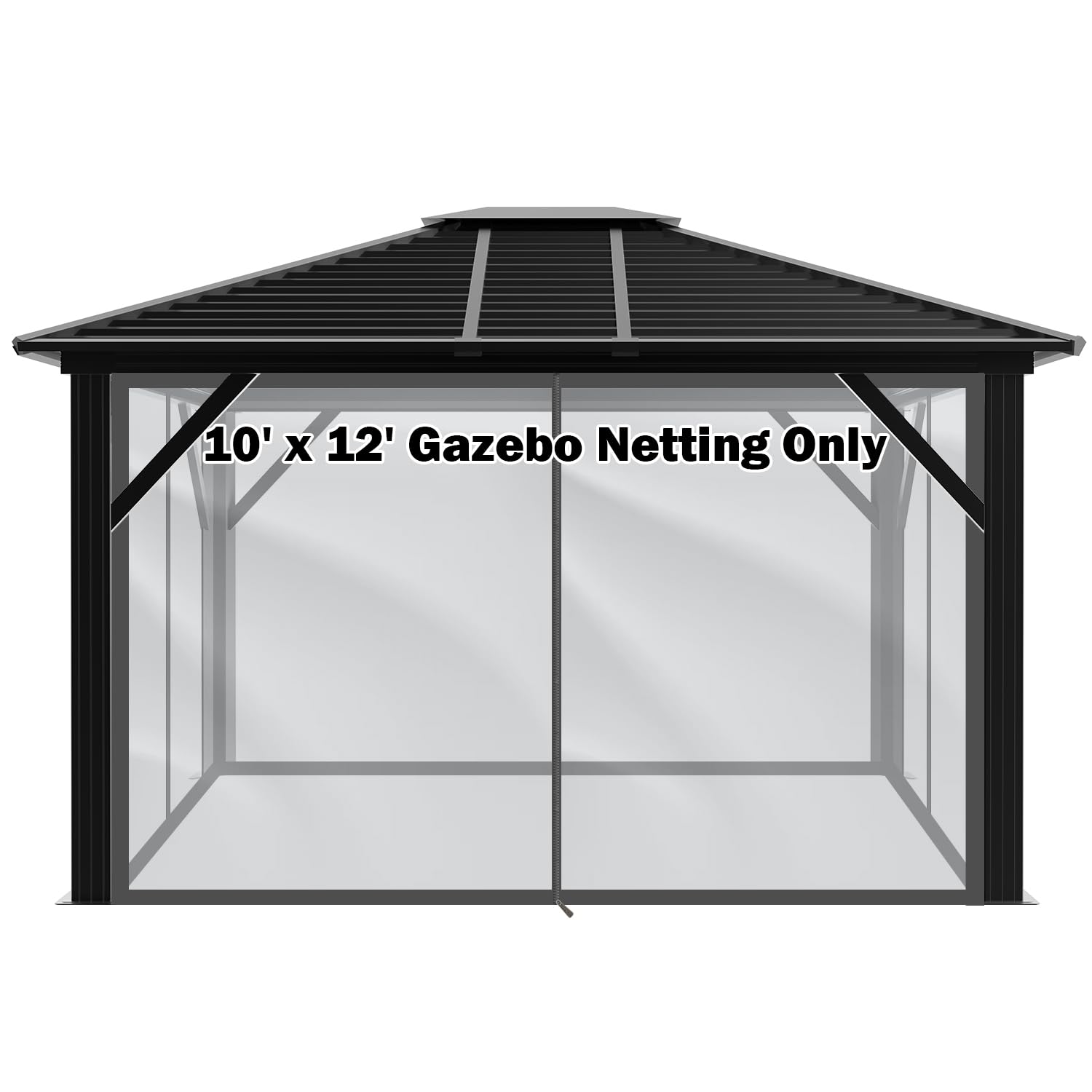 GARTOO 10' x 12' Hardtop Gazebo Netting Part - Outdoor Metal Hard Top Patio Gazebo Canopy Screens Walls with Zipper, Breathable Mesh (Netting Only)