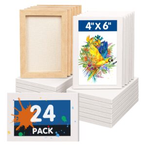 fixsmith mini stretched canvas - 24 pack 4 x 6 inch, 2/5” profile small canvases, 100% cotton art primed little blank canvas for kids, home decor project, art supplies for acrylic oil painting