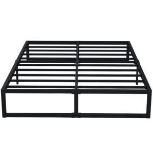 emoda 12 inch queen bed frame no box spring needed heavy duty metal platform bedframe queen size with steel slats, easy assembly, black