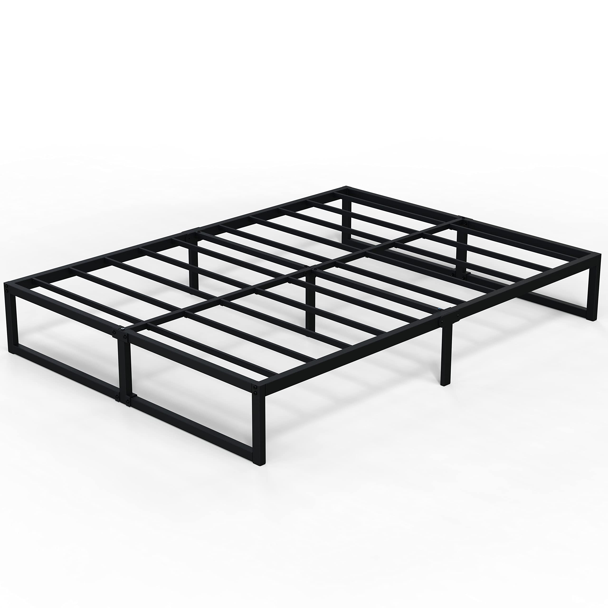 EMODA 12 Inch Queen Bed Frame No Box Spring Needed Heavy Duty Metal Platform BedFrame Queen Size with Steel Slats, Easy Assembly, Black