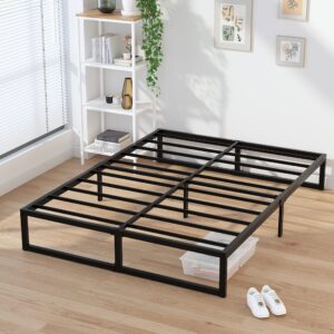 EMODA 12 Inch Queen Bed Frame No Box Spring Needed Heavy Duty Metal Platform BedFrame Queen Size with Steel Slats, Easy Assembly, Black