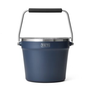 yeti rambler beverage bucket, double-wall vacuum insulated ice bucket with lid, navy