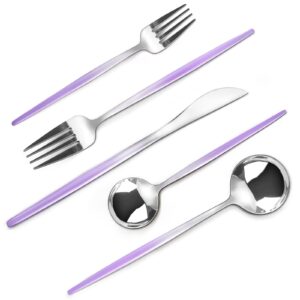 vanvro gradient purple silverware set, 20-piece stainless steel flatware cutlery set, kitchen utensil set service for 4, include knife/fork/spoon, mirror polished, dishwasher safe