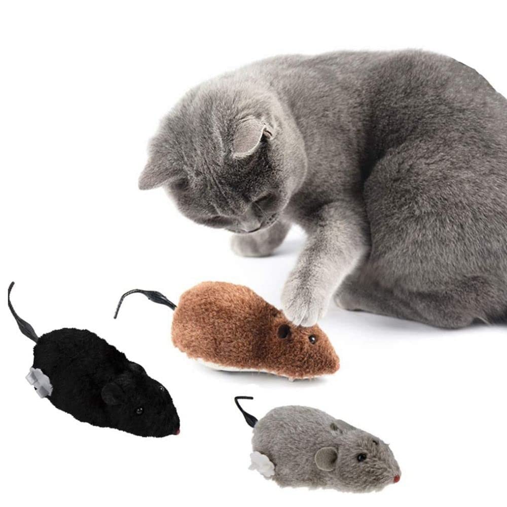 Wind Up Mouse Rat Plush Cat Toys Realistic Mice Cat Dog Playing Toy Cat Kitten Play and Chase Moving Funny Toy Mechanical Motion Rat