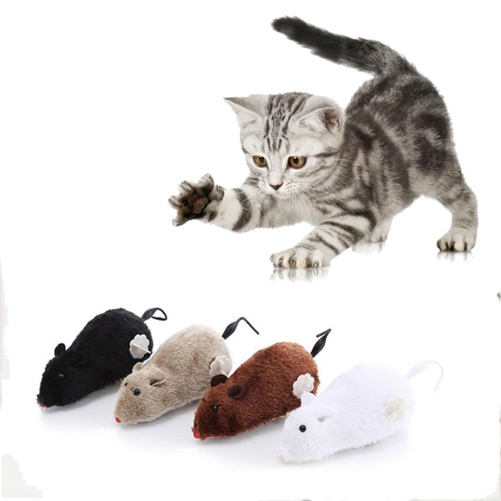 Wind Up Mouse Rat Plush Cat Toys Realistic Mice Cat Dog Playing Toy Cat Kitten Play and Chase Moving Funny Toy Mechanical Motion Rat