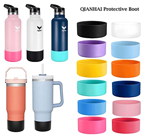 QIANHAI Protective Silicone Boots for Stanley Quencher Adventure 40oz Tumbler & IceFlow 30oz 20oz -Sport Water Bottle Bottom Sleeve Fits Hydro Flask -Stanley Cup Accessories (1Black)