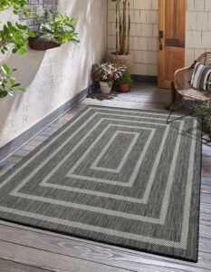 adiva rugs outdoor indoor area rug, weather resistant, easy to clean, stain resistant floor mat for dining room, backyard, deck, patio (pebble weiss, 7'10" x 10')