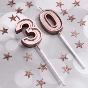 30th Birthday Cake Decorations Set Include 30th Birthday Candles Numeral 30 Cake Candles and Happy 30th Birthday Cake Toppers with Heart Star Cupcake Picks for Birthday Party (Rose Gold Series)