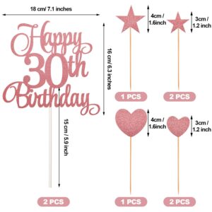 30th Birthday Cake Decorations Set Include 30th Birthday Candles Numeral 30 Cake Candles and Happy 30th Birthday Cake Toppers with Heart Star Cupcake Picks for Birthday Party (Rose Gold Series)