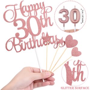 30th Birthday Cake Decorations Set Include 30th Birthday Candles Numeral 30 Cake Candles and Happy 30th Birthday Cake Toppers with Heart Star Cupcake Picks for Birthday Party (Rose Gold Series)