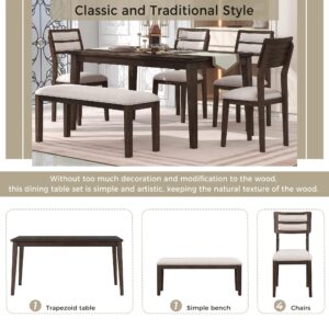 TREXM Classic and Traditional Style 6 - Piece Dining Set, Includes Dining Table, 4 Upholstered Chairs & Bench (Espresso)