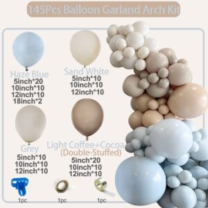 145Pcs Haze Blue Gray Nude and Sand White Double-Stuffed Balloons Garland Arch Kit for Baby Shower Birthday Ceremony Anniversary Graduation New Year Wedding Party Celebration…