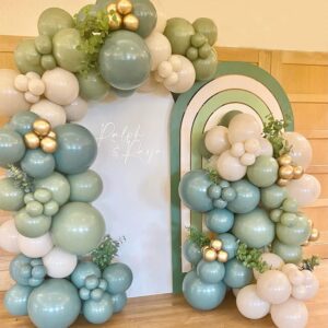 136pcs dusty green blue balloon garland arch kit green ash mist green blue haze fog blue sand white gold balloons for boho baby bridal shower wedding birthday party decorations