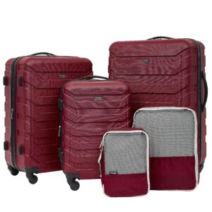 wrangler 5 piece elysian luggage and accessories set, red