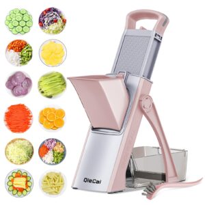 qiecai safe mandoline slicer for kitchen, multifunctional chopper vegetable cutter, julienne + dicer for vegetables, meal prep & thickness adjuster, essential kitchen gadgets-pink