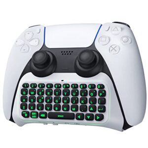 timovo ps5 controller keyboard with green backlight, wireless bluetooth keypad chatpad for playstation 5 controller, mini game keyboard built-in speaker with 3.5mm audio jack for ps5 accessories,white