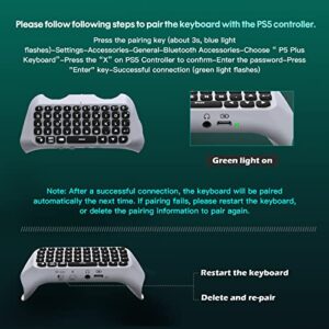 TiMOVO PS5 Controller Keyboard with Green Backlight, Wireless Bluetooth Keypad Chatpad for Playstation 5 Controller, Mini Game Keyboard Built-in Speaker with 3.5mm Audio Jack for PS5 Accessories,White