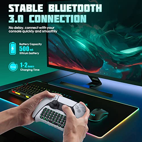 TiMOVO PS5 Controller Keyboard with Green Backlight, Wireless Bluetooth Keypad Chatpad for Playstation 5 Controller, Mini Game Keyboard Built-in Speaker with 3.5mm Audio Jack for PS5 Accessories,White