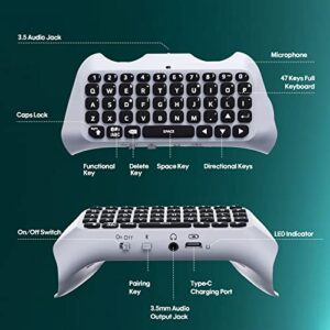 TiMOVO PS5 Controller Keyboard with Green Backlight, Wireless Bluetooth Keypad Chatpad for Playstation 5 Controller, Mini Game Keyboard Built-in Speaker with 3.5mm Audio Jack for PS5 Accessories,White