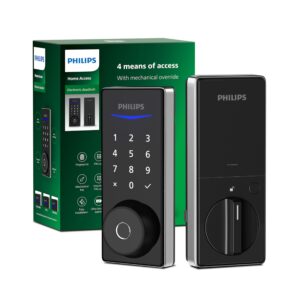 philips fingerprint door lock, keyless entry door lock, electronic door lock, touchscreen keypad deadbolt - easy installation and set up - satin nickel