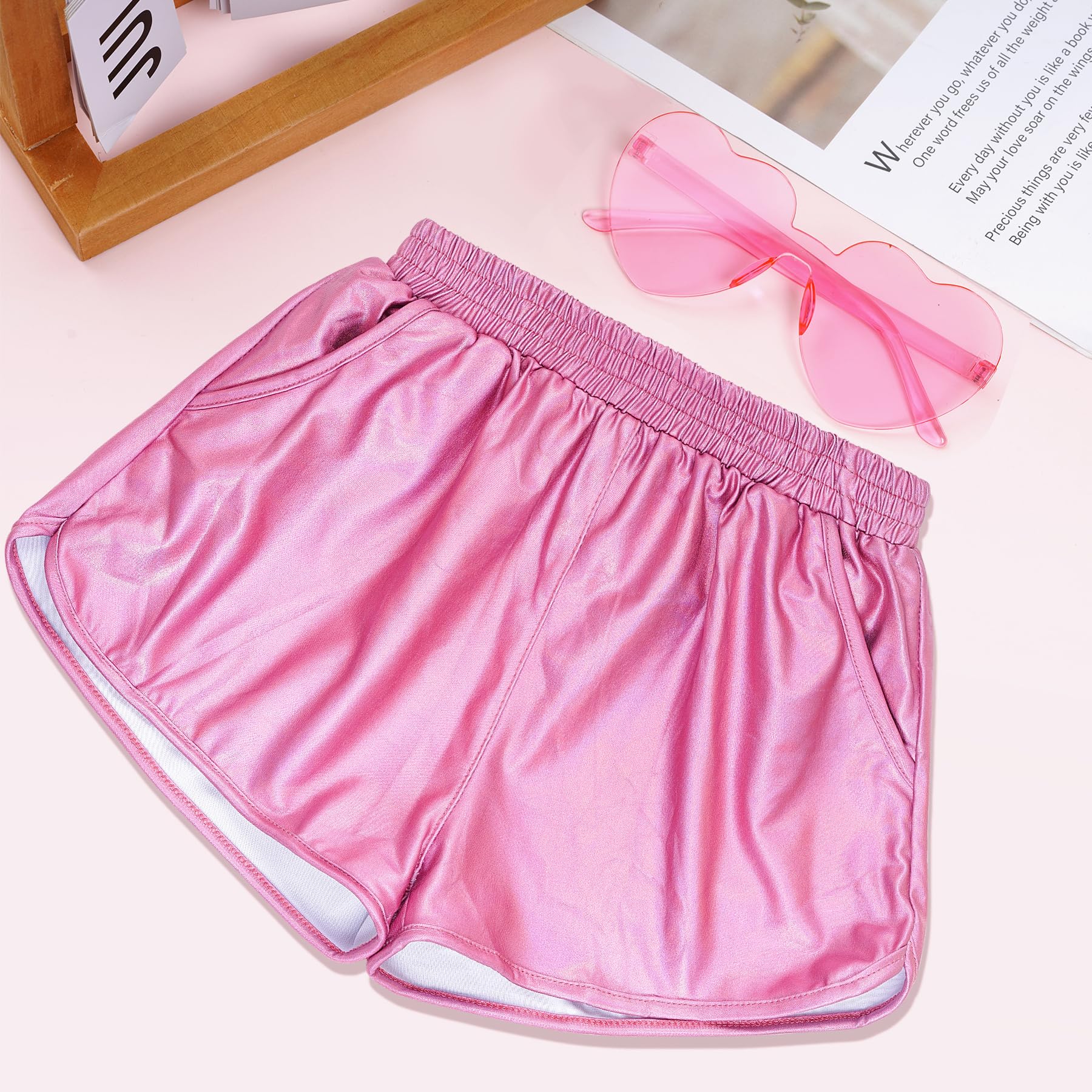 Bskifnn Metallic Shorts with Heart Shape Sunglasses Glitter Shorts for Party,Yoga,Hallowen,Cosplay