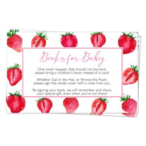 the invite lady strawberry baby shower bring a book insert little library straw berry sweet fruit girl pink summer printed cards (25 count)