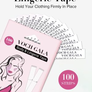 VOCH GALA 100 Strips Double Sided Tape for Fashion and Clothes, Waterproof Fashion Clothing Tape, Fabric Tape to Skin, Strong Adhesive Body Tape, Clear Transparent for All Skin Shades