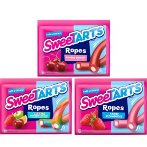 Bundle of SweeTARTS Ropes Candy, Cherry Punch, Twisted Rainbow Punch, & Tangy Strawberry, 9 Ounce (Pack of 3)