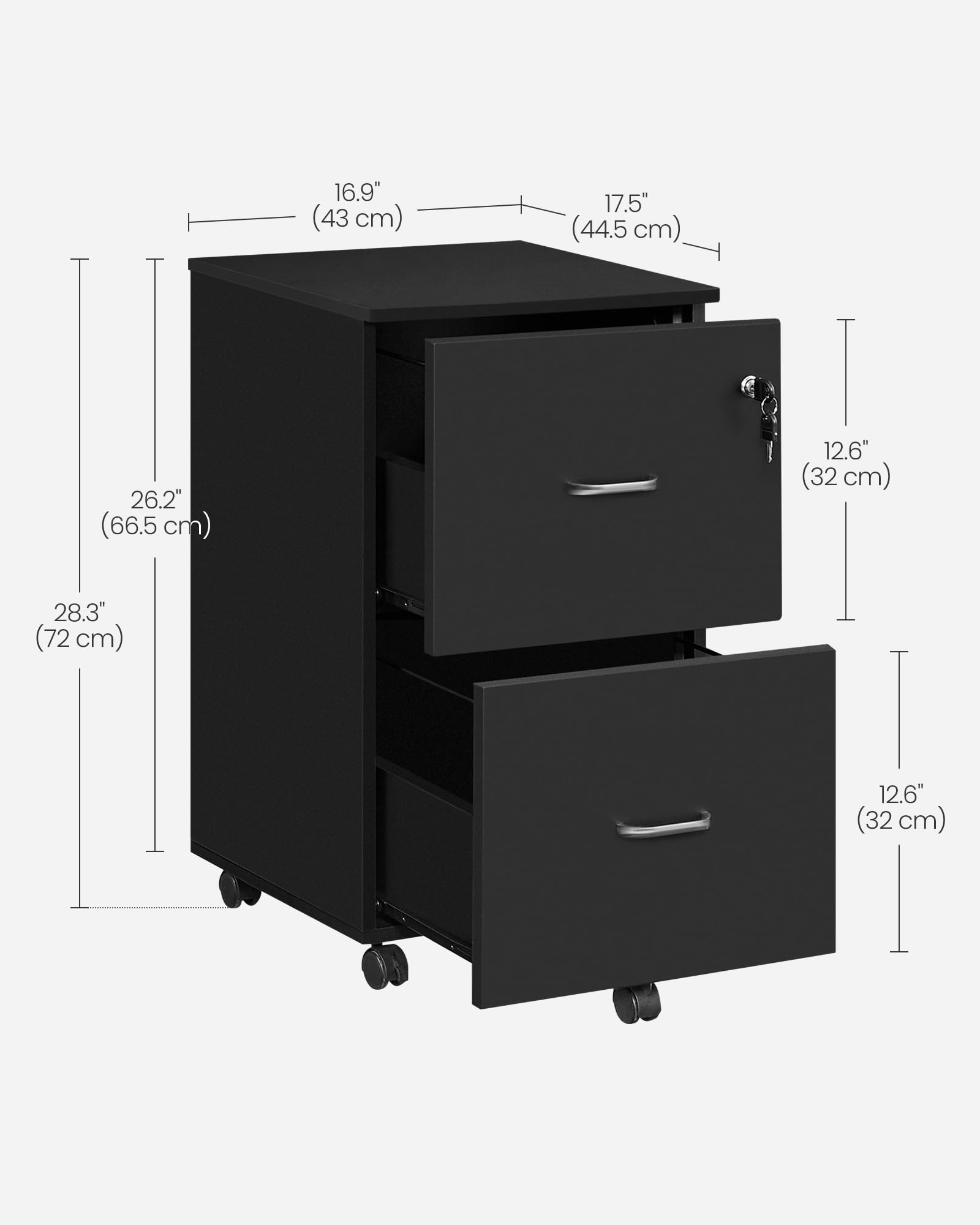 VASAGLE 2-Drawer File Cabinet, Locking Wood Filing Cabinet for Home Office, Small Rolling File Cabinet, Printer Stand, for A4, Letter-Size Files, Hanging File Folders, Modern, Black ULCD027T16V2