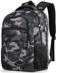 bikrod travel laptop backpack for men, backpacks for school teen boys, business anti theft slim sturdy back pack with usb charging port, adult computer bag gift 17.3 in laptop, camouflage