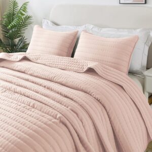 roaringwild pink queen size quilt bedding sets with pillow shams, mustard full lightweight soft bedspread coverlet, quilted blanket thin comforter bed cover for all season, 3 pieces, 90x90 inches