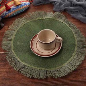 Cup Pad Placemat,Jute Simple Insulation Pad Heat Insulation Non-Slip Boho Coaster Environmental Tassel Table Mat(Black)