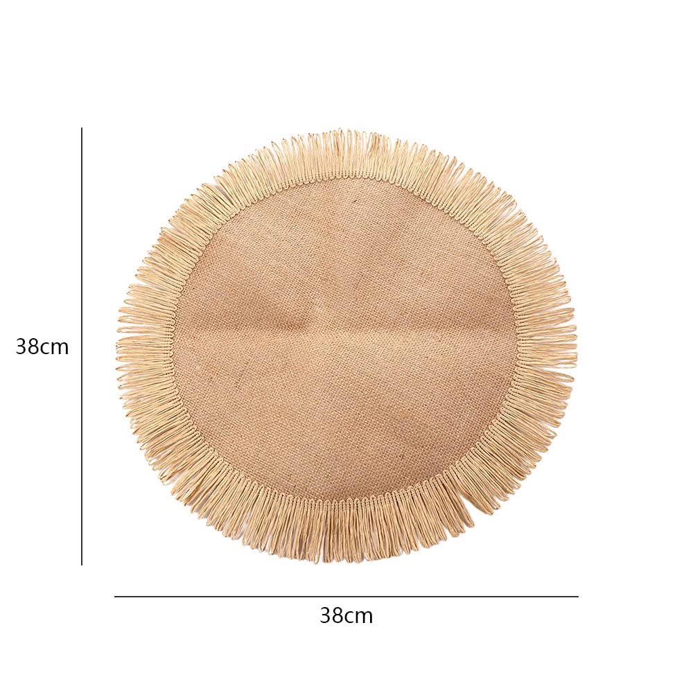 Cup Pad Placemat,Jute Simple Insulation Pad Heat Insulation Non-Slip Boho Coaster Environmental Tassel Table Mat(Black)