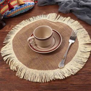 Cup Pad Placemat,Jute Simple Insulation Pad Heat Insulation Non-Slip Boho Coaster Environmental Tassel Table Mat(Black)