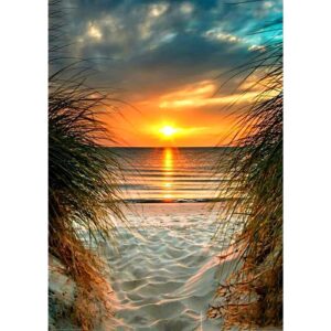 mxjsua 5d diamond art painting kits for adults, beach diamond art kits sunset diamond art painting sea kit for adults full drill, diy crystal picture art for home wall decor 12x16 inch